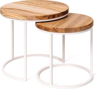 Lamofootwear Manufaktur Couchtisch rund 2er Set - Beistelltisch Holz - Wohnzimmertisch rund, Kaffeetisch, Sofatisch modern, Holztisch f&uuml;r Wohnzimmer, Schlafzimmer-