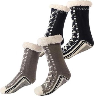 Generic Chaussons dint&eacute;rieur en cachemire ultra &eacute;pais pour femme, chaussettes dhiver chaudes antid&eacute;rapantes et douillettes, doublure polaire chaude et confort
