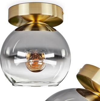 HOFSTEIN Deckenleuchte Koyoto, Deckenlampe aus Metall/Glas in Messingfarben/Schwarz/Chromfarben/Klar, Leuchte im Retro/Vintage-Design mit Schirm aus Glas (&Oslash; 15