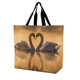 Generic Deux Cygnes En Forme De Coeur Sac Fourre Tout Imperm&eacute;able Sacs De Courses R&eacute;utilisable Sac &Agrave; Bandouli&egrave;re Pour Voyage Universit&eacute; Gym