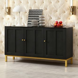 Generic Stilvolles und designerisches 3-t&uuml;riges Buffet mit Marmortablett - Aufbewahrungsschrank f&uuml;r K&uuml;che, Wohnzimmer und Esszimmer (schwarz)