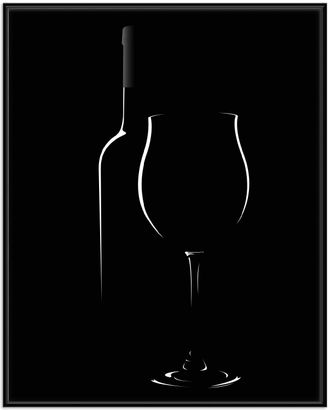 Wallario Wandbild - Rotwein bei Nacht Schwarz-Wei&szlig; in Premiumqualit&auml;t, Poster mit schwarzem Rahmen, Gr&ouml;&szlig;e: 40 x 50 cm