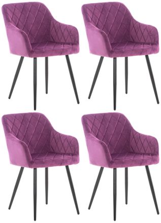 Clp 4er Set Esszimmerstuhl Shila I Samt I Stoff I Gesteppt I Mit Bodenschonern, Farbe:lila, Material:Samt