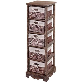 Hhg neuwertig] Regal Kommode mit 5 Korbschubladen 90x25x28cm, Shabby-Look, Vintage braun