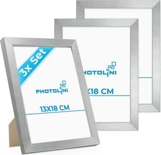 Photolini 3er Bilderrahmen 13x18 Silber, Bilderrahmen 13x18 Holz MDF, Fotorahmen 13 x 18 mit Acrylglas, Bilder Rahmen 13 x18 Aufhängen & Aufstellen, Picture Fra