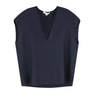 Vince Femme, Tops, Bleu, Taille: 42 FR Haut en soie m&eacute;lang&eacute;e &agrave; double col en V