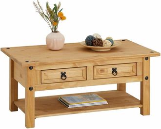IDIMEX Table basse en pin salsa style mexicain, avec 2 tiroirs