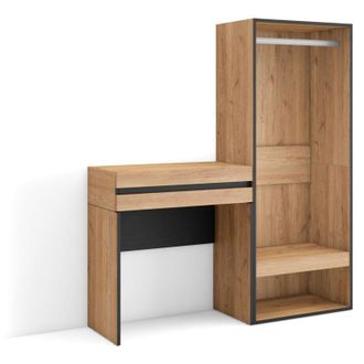 Skraut Home Konsolentisch, Flurtisch, Beistelltisch f&uuml;r Eingang, 130x145x35 cm, mit Schublade, Offener Kleiderschrank, Moderner Stil, Eiche - Skraut Home