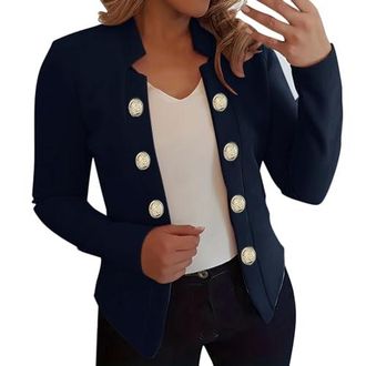 Generic Blazer avec boutons dor&eacute;s pour femme, veste blazer avec col montant pour femme, blazer sportif &eacute;l&eacute;gant &agrave; manches longues, costume festif, grandes tail