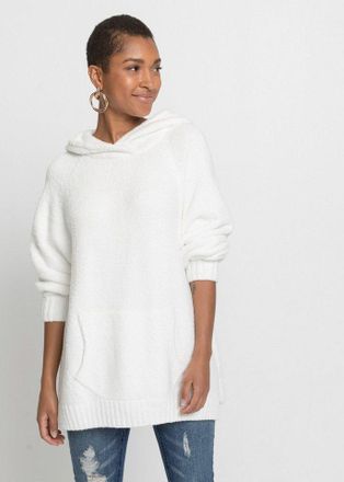 Bonprix Strickpullover aus Polyester, mit Kapuze, mit Teddy-Fleece, Oversize Passform