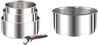 T-fal Ingenio Preference On L898S3 Lot de 4 casseroles avec poign&eacute;e amovible & Ingenio Preference Casserole 22 cm, Empilable, Acier inoxydable, Induction, P