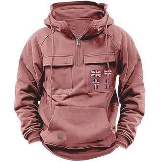 Generic Sweat à capuche pour homme avec imprimé drapeau de lAngleterre - Fermeture éclair 1/4 - Manches longues - Coupe ample - Cordon de serrage - Léger et d