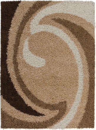Carpet City % Sale Teppich Modern Hochflor Shaggy Wohnzimmer Wellen Muster Beige Braun Creme Größe 60/110 cm