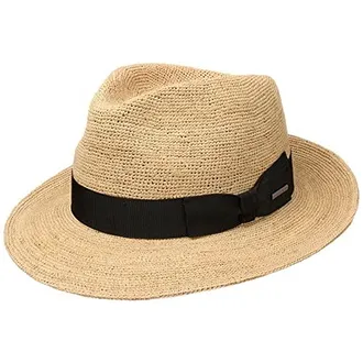 Stetson Chapeau en Paille Jenkins Crochet Femme/Homme - Made in Italy de Soleil Plage avec Ruban Gros Grain Ete Printemps-ete - L (58-59 cm) Nature