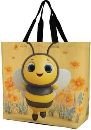 Generic Abeille Heureuse Sac Fourre-Tout R&eacute;utilisable Sacs De Courses Grand Sac A Main Femmes Pour Voyage Plage Universit&eacute;