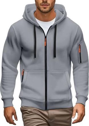 Generic vejtmcc Veste à capuche pour homme avec fermeture éclair, veste dextérieur pour homme avec poche sur le bras, cordon de serrage, poches avant, manches