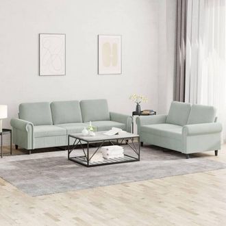 vidaXL 2-tlg. Sofagarnitur mit Kissen Hellgrau Samt Vidaxl