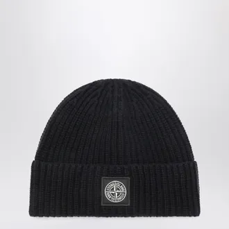 Stone Island Marineblaue Wollm&uuml;tze mit Compass-Patch