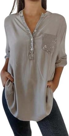 Generic Sweatshirt À Sequins pour Femmes Style Décontracté Blouse Brillante Sequin Sweatshirt Chemises À Manches Longues Volantée Survêtement À Grosses Paille