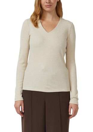 s.Oliver Geripptes Longsleeve mit V-Ausschnitt