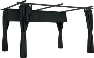 OUTSUNNY Pergola r&eacute;tractable - Outsunny - 4 x 3 m - avec Rideau et Toit Coulissante - Aluminium, m&eacute;tal polyester 180g/m&sup2; - gris fonc&eacute;