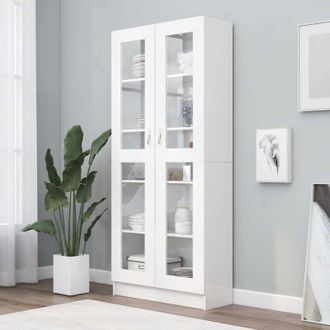 vidaXL Vidaxl - Armoire &agrave; vitrine blanche 82,5x30,5x185,5 cm - 5 &eacute;tag&egrave;res en agglom&eacute;r&eacute; - Style industriel pour rangement d&eacute;co