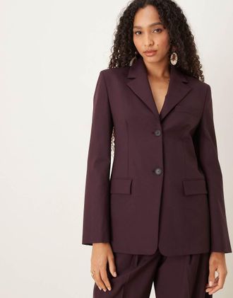 Mango Capsule - Eleganter Blazer aus Wollmix in Pflaume, Kombiteil-Rot