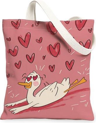 Generic Sacs fourre-tout en toile &agrave; motif de coeur, mignon canard, sacs d&eacute;picerie r&eacute;utilisables, amusement printanier, fantaisie, l&eacute;ger, lavable, taille S, p&ecirc;