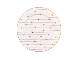Green Gate Teller KLEIN Grace Wei&szlig; mit Herzen in Grau und Gold 15cm Dessertteller
