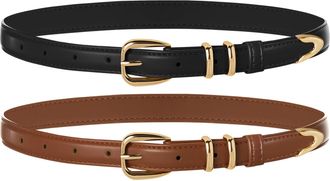 Belle Poque Damen 2er Pack Lederg&uuml;rtel Klassische Mode Goldschnalle Taille G&uuml;rtel f&uuml;r Hosen Kleider
