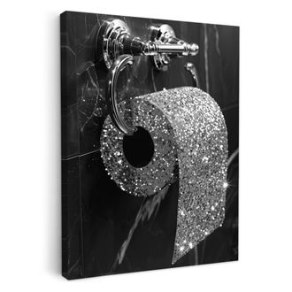 MuchoWow © Bild auf Leinwand 50x70 cm Bilder Badezimmer WC Wand Deko Wohnzimmer Modern Wanddeko Bilderwand Geschenk Toilette - Toilettenpapier - Schwarz und we