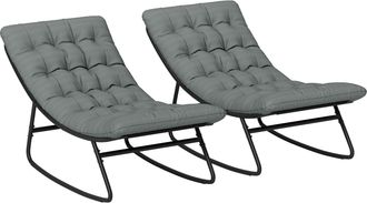 OUTSUNNY 2er-Set Outdoor-Schaukelst&uuml;hle, Schaukelst&uuml;hle mit dicken Kissen, Sitz aus atmungsaktivem Textilene-Gewebe und Stahlrahmen, Schaukelstuhl f&uuml;r den Au&szlig;e