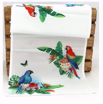 Heimtexland Outdoor Tischw&auml;sche Lotus Effekt Garten Tisch Deko Wassabweisend Palmbl&auml;tter Papagei Tischl&auml;ufer 40x140 Typ640