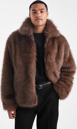 Asos Harrington-Jacke aus Kunstpelz in Braun-Brown