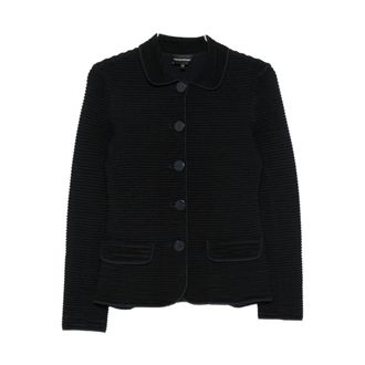 Emporio Armani Rippstrick-Cardigan mit Peter-Pan-Kragen - - Knitwear - Damen - Schwarzk - 2XL