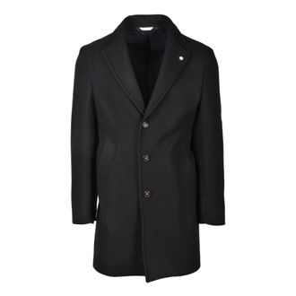 Manuel Ritz Homme, Manteaux, Noir, Taille: M Manteau boutonn&eacute; en m&eacute;lange polyester-ac&eacute;tate-laine