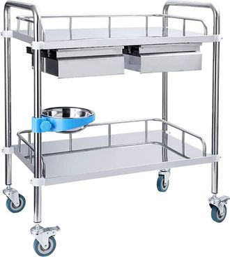 Generic Küchenwagen Medizinischer Wagen aus Edelstahl mit 2 Schubladen, Servierwagen für die Küche mit Bremsrädern, Aufbewahrungslösung für das Labor