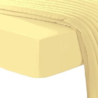 Pizuna 600 Fadenzahl Baumwolle spannbettlaken 170x200-180x200 cm Mildes Gelb, 100% Langstapelige Spannbetttuch, Weiche Mako Satin-Webart passt bis zu 40cm Ma