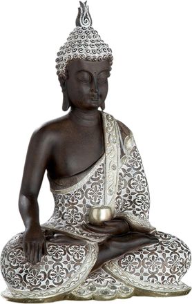 Gilde Deko Skulptur Buddha Figur sitzend - Meditation - braun/wei&szlig; - H&ouml;he 29 cm