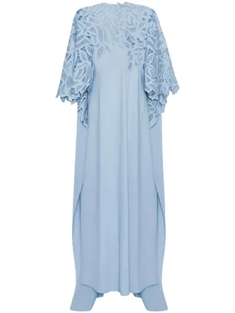 Oscar De La Renta robe-caftan &agrave; motif rose brod&eacute; - Bleu