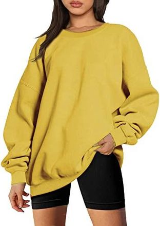 Generic 2025 Femmes Automne Et Hiver Haut Ample Couleur unie Manches &Eacute;paule Sans Capuche Pull Sweatshirt Pull Tuniques Femmes, jaune, 3XL