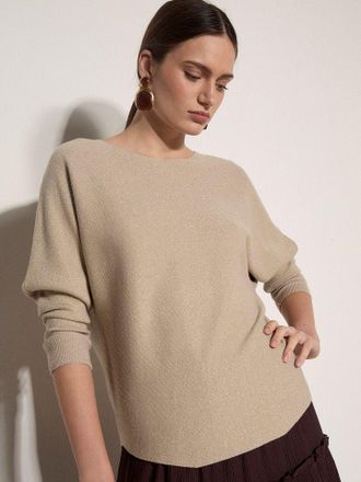 Apricot Rundhalspullover Lurex-Ripp Oberteil mit Fledermaus&auml;rmeln