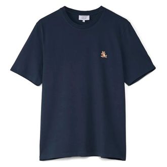 Maison Kitsuné Homme, Tops, Bleu, Taille: XL T-shirt en Coton Décontracté