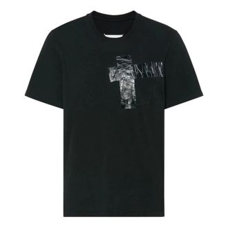 Maison Margiela Homme, Tops, Noir, Taille: M T-shirt en jersey de coton avec bande