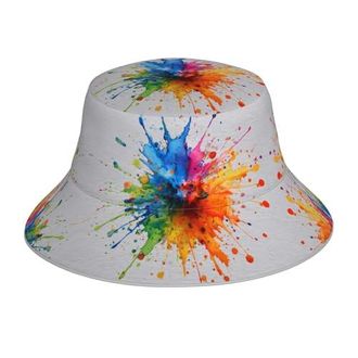 Generic Chapeau De Seau Image Aquarelle Et &Eacute;claboussures dencre Chapeaux De Soleil De Plage &Agrave; Large Bord Pliable Bonnet Soleil, pour De P&ecirc;che, La Randonn&eacute;e, L