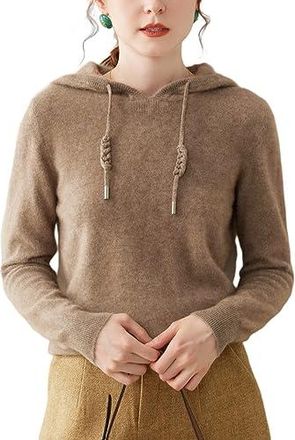 Dissa Pull Cachemire Femme Capuche Marron Solide Couleur Tricoté en Vrac Manches Longues Fin Pull en Cachemire et Laine,42,SH312