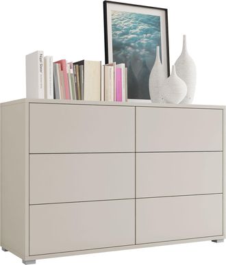 Mirjan24 Kommode mit 6 Schubladen Gesita K6SZ 120 Diele, Flur, Highboard, Mehrzweckschrank, Sideboard mit 6 Schubladen, Wohnzimmer, Push to Open (Cashmere)
