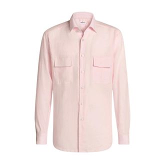 Kiton Homme, Chemises, Rose, Taille: S Chemise en lin avec poches plaqu&eacute;es