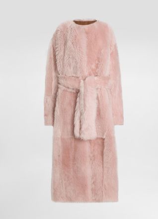 Dolce & Gabbana Lamb Fur Long Coat - Frau M&auml;ntel Und Jacken Pink 42