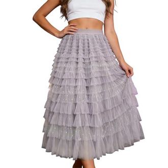 Generico Jupe tutu longue en tissu maille, taille &eacute;lastique jusquau genou, jupe maxi irr&eacute;guli&egrave;re pour f&ecirc;tes et robe de bal en tulle pour femme, violet, Taille 